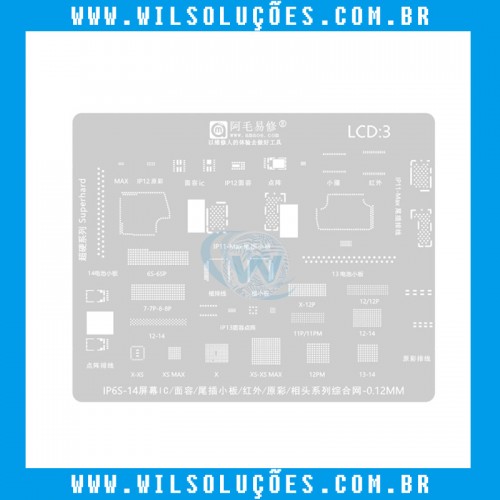 Stencil Amaoe LCD 3 - Bga Reballing Tela, Face ID, Conector Dock para Iphone 6s ao 14
